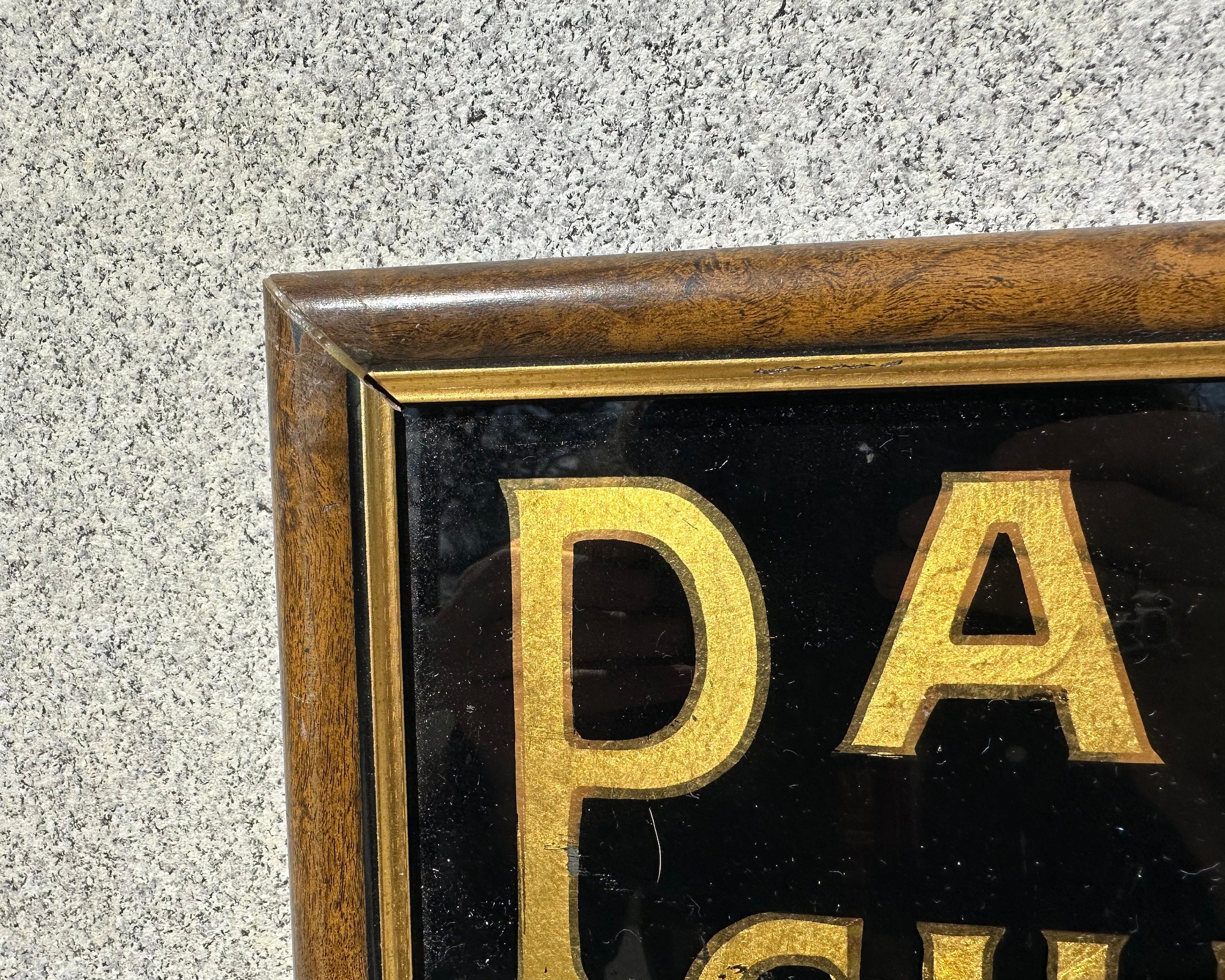 Antique Reverse Painted Glass Sign: Parcels Checked, Gold Leaf Finger ...