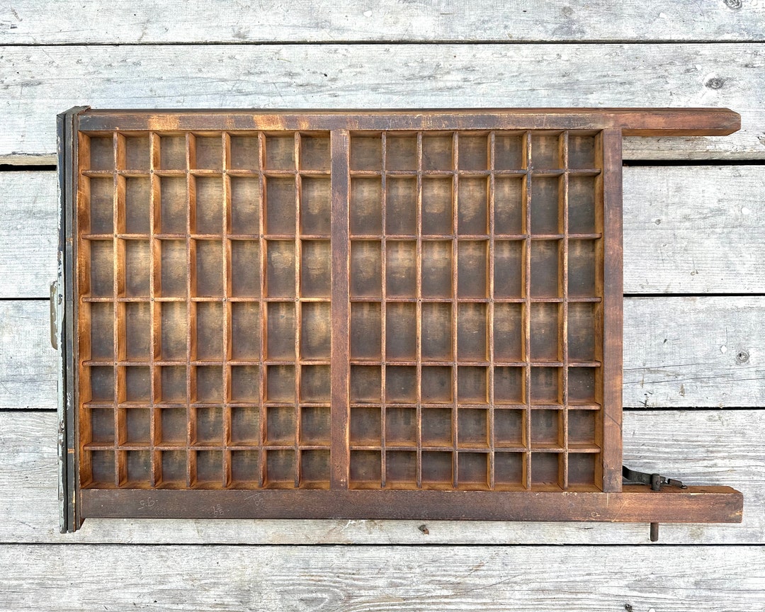 Printers Tray Vintage Printing Typeset Drawer Wooden Shadow Box Crate ...