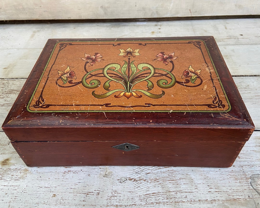 Antique Art Nouveau Lap Desk: Velvet Lined Wooden Writing Box - Etsy