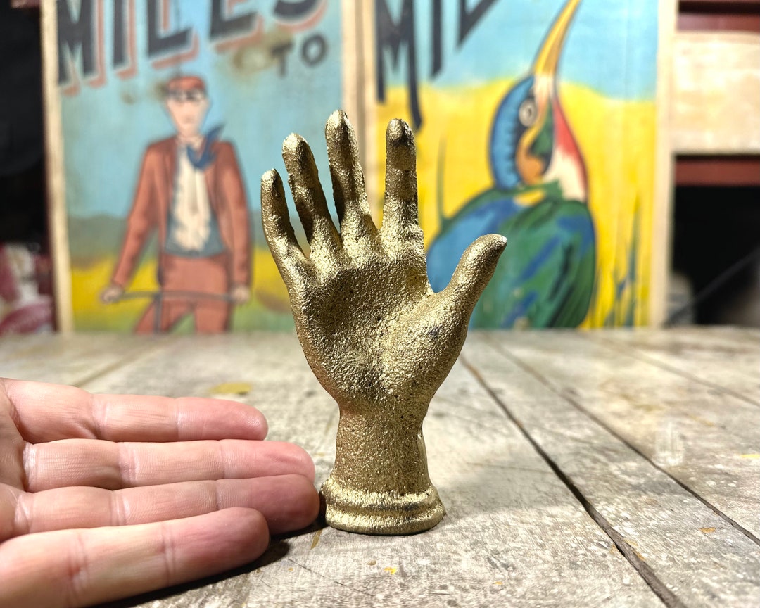 Cast Iron Hand Paperweight With Gold Gilded Paint, Vintage Ring Holder ...