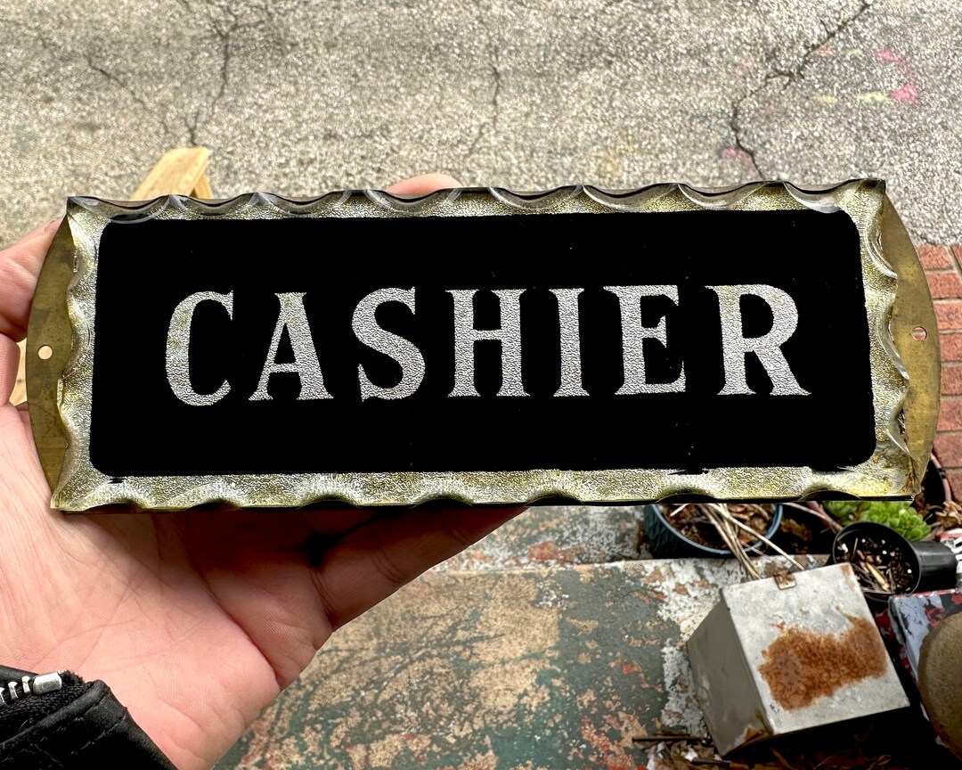 Antique CASHIER Sign, Reverse Glass Sign With Scalloped Edges ...
