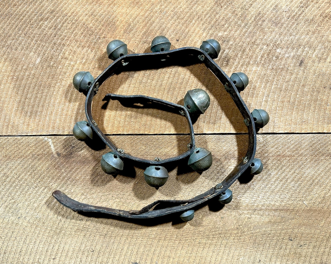 Antique Sleigh Bells, 14 Graduated Bells, Early LONG Leather Strap, 49 ...