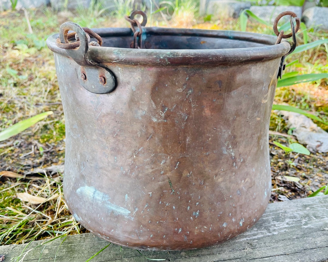 Antique Copper Pot, Vintage Hanging Planter, Kettle, Cauldron, Rustic ...