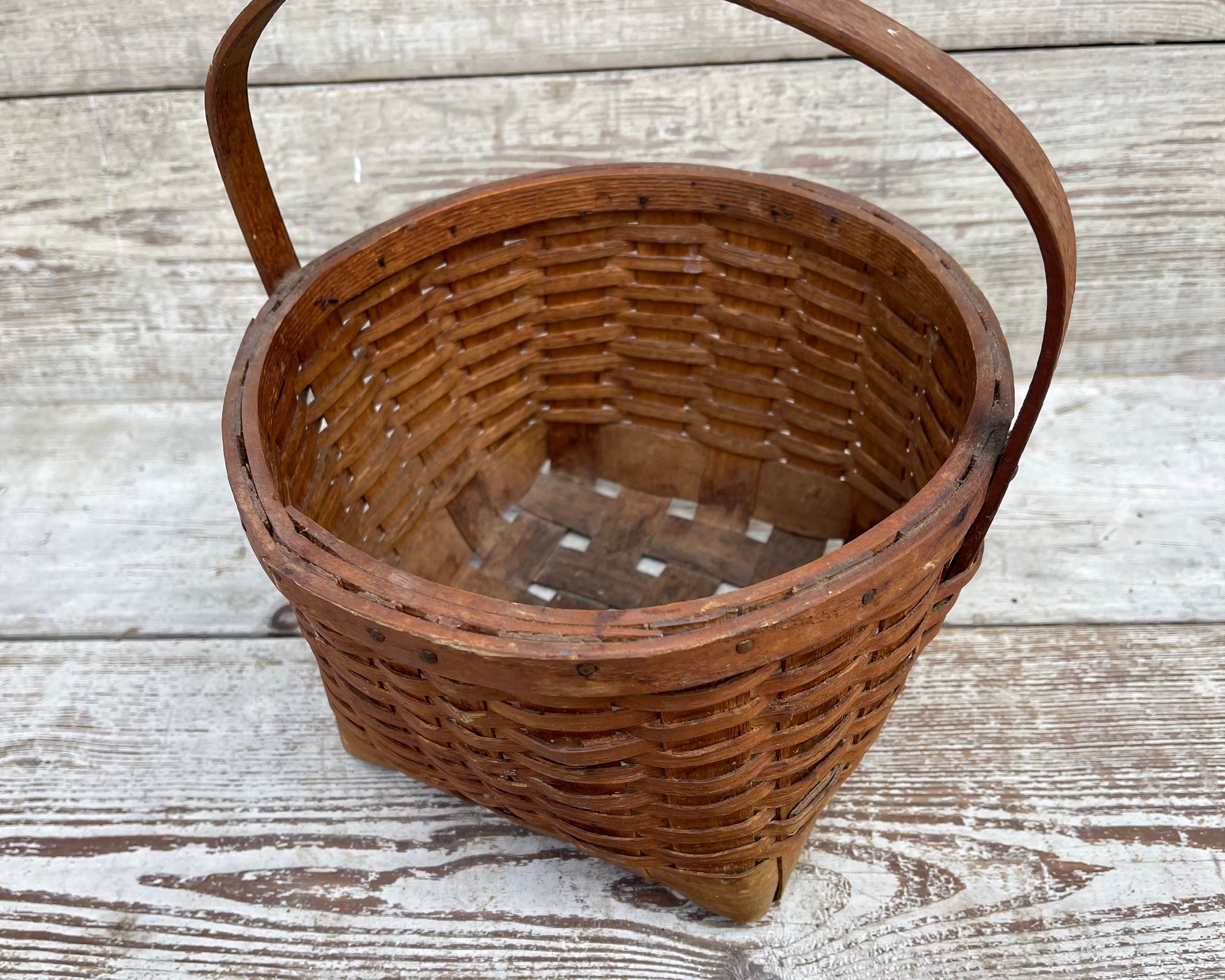 Antique Basket With Round Top and Square Bottom Brass Nail - Etsy