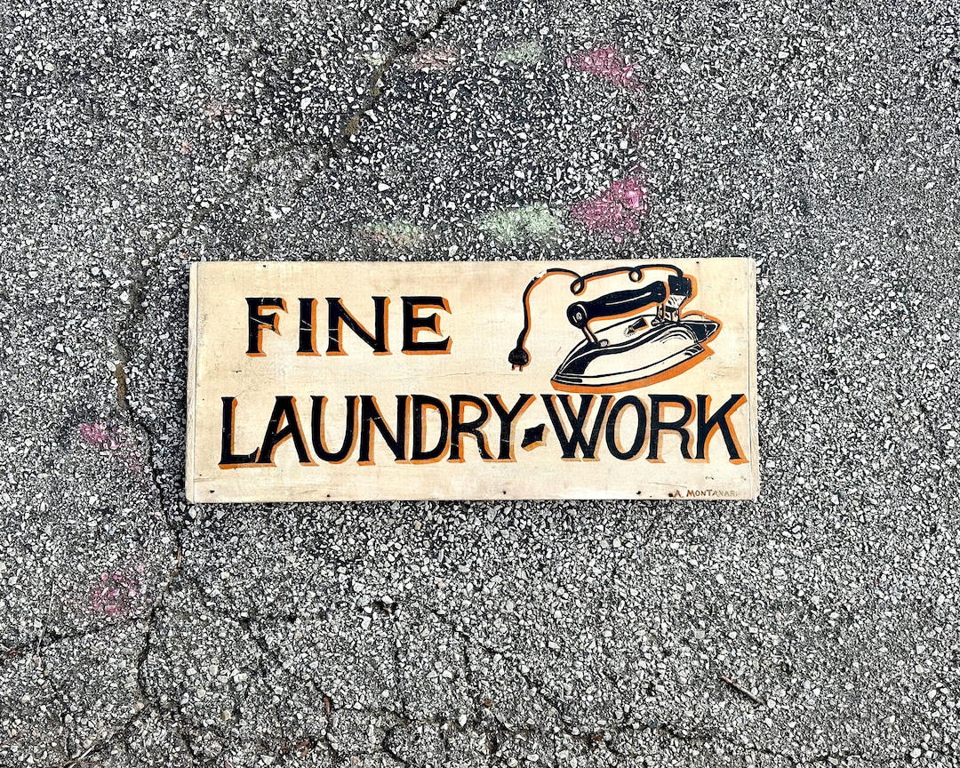 Laundry Room Sign Antique Wooden Trade Sign, Early 1900s 1920s Iron ...