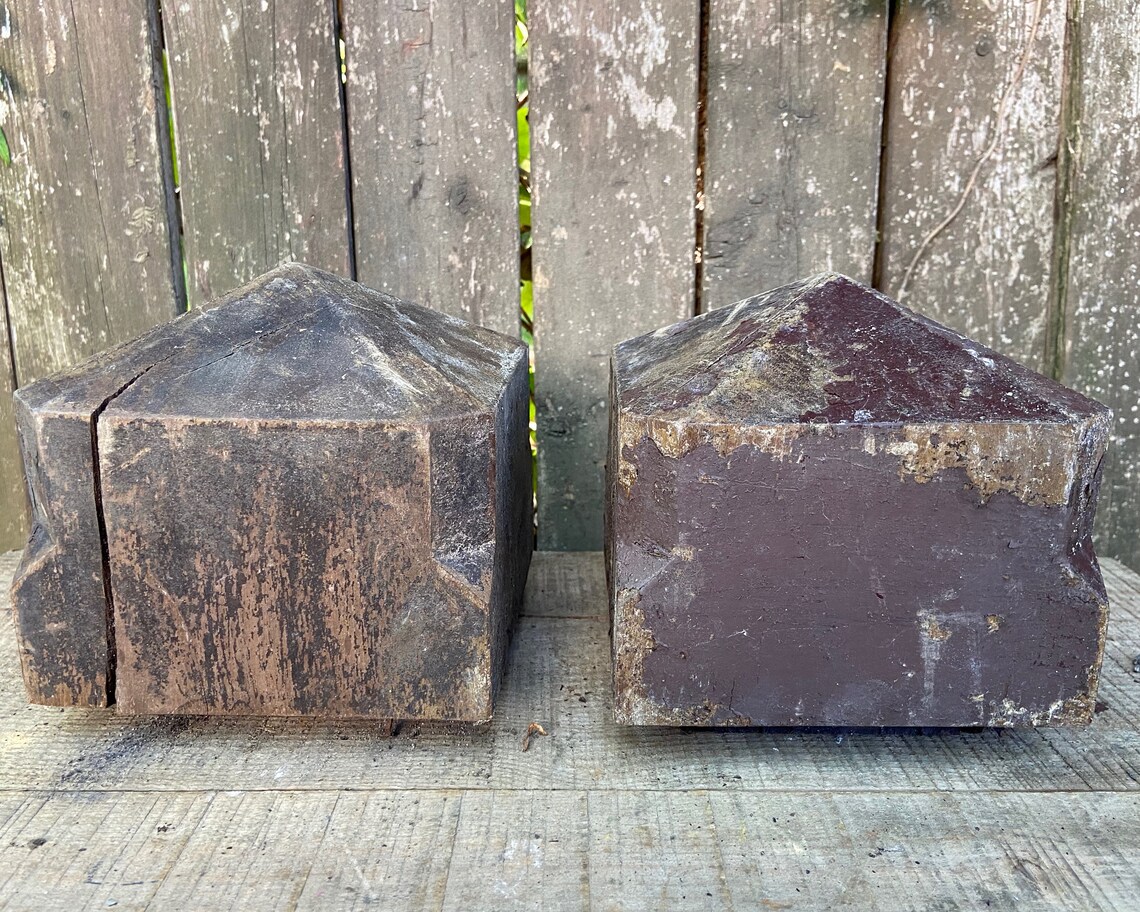 Antique Wooden Newel Post Caps: Chippy Brown Architectural Salvage - Etsy