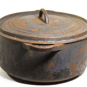 Cast Iron Kettle With Lid Antique Civil War Era Cooking Bean Pot Signed ...