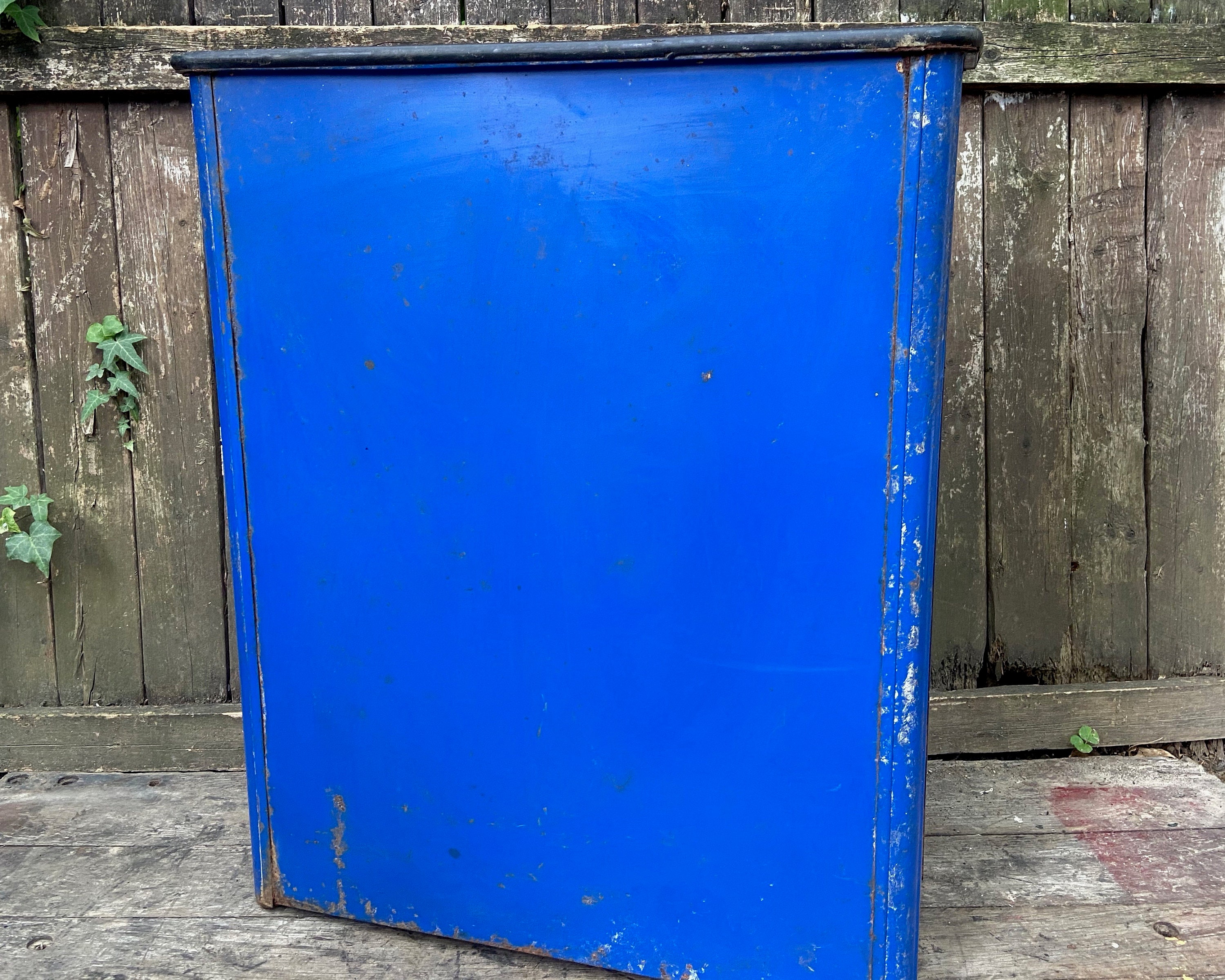 Vintage Trash can Mid Century Modern Blue Metal Trashcan | Etsy