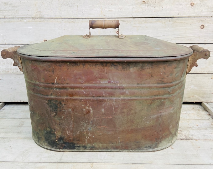 Vintage Copper Boiler With Lid Wash Tub Basin Farmhouse Antiques Rustic ...