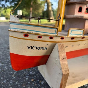 Vintage Tin Toy, LARGE Steam Boat, Metal Ship, Vintage Toys, Rustic ...