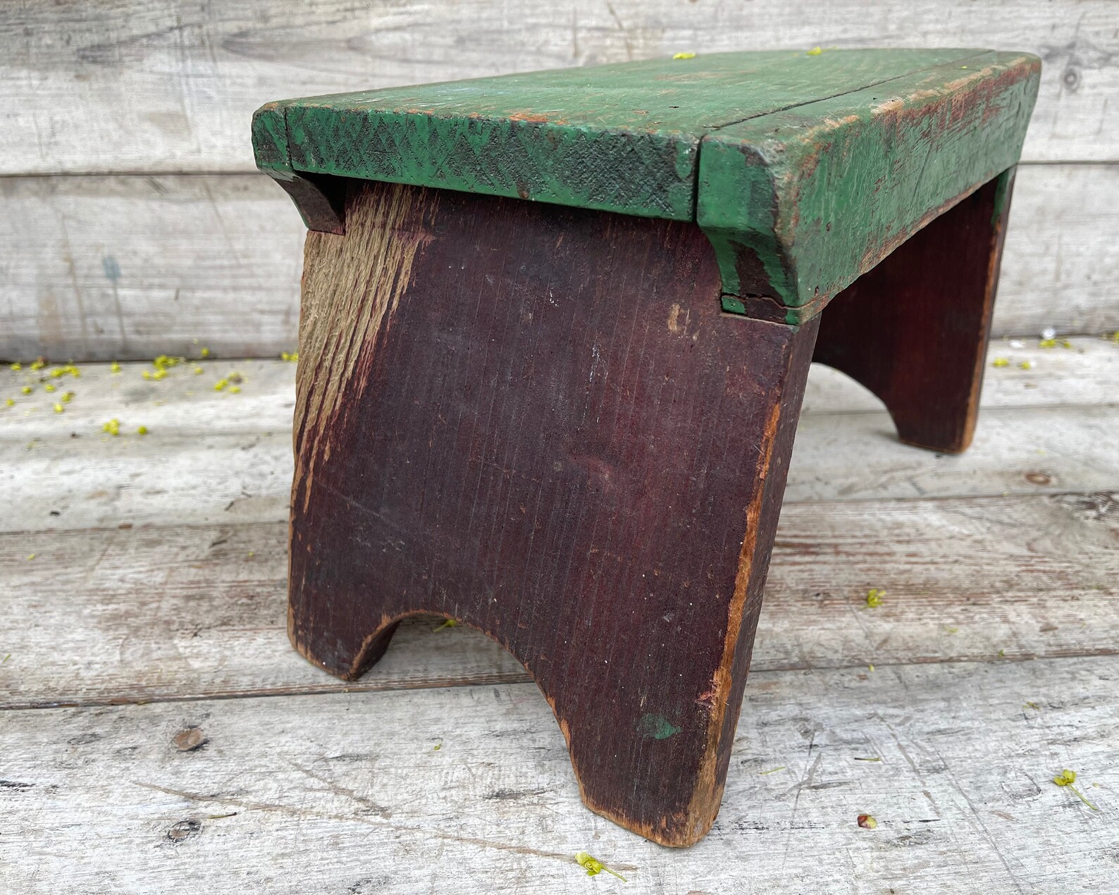 Antique Wooden Stool in Nice Old Green Paint Primitive Wood | Etsy