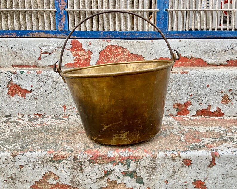 Vintage Brass Pot With Forged Iron Handle Antique Brass Pot - Etsy