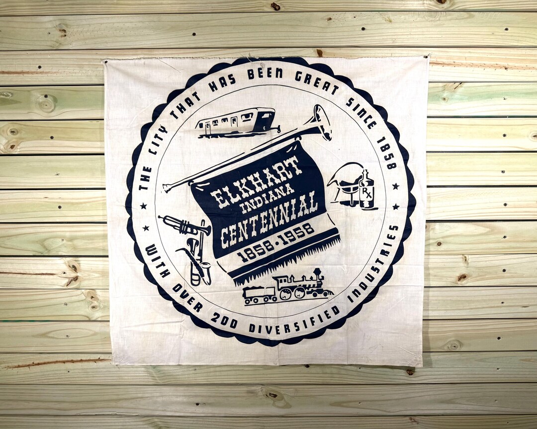 Elkhart Indiana Centennial Flag, Vintage Wall Hanging Banner, Wall Art ...