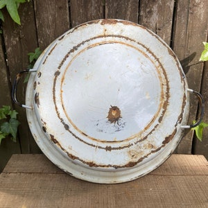 Antique Wash Pot Enamelware Tub Porcelain Primitive Metal Bowl Farm ...