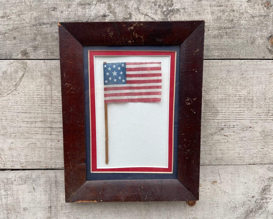Antique American Flag in Walnut Frame, Beautiful 13 Star Centennial ...