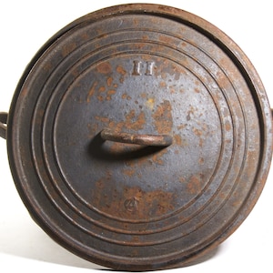 Cast Iron Kettle With Lid Antique Civil War Era Cooking Bean Pot Signed ...