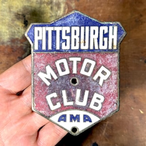 Pittsburgh Motor Club Radiator Badge: Enamel AMA Automobile Topper Sign ...