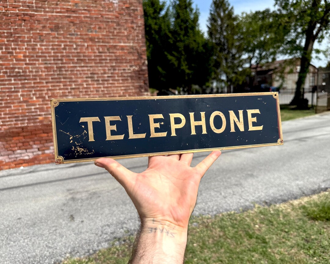 Antique Telephone Sign, Brass Sign, Telephone Booth Sign, Telephone ...