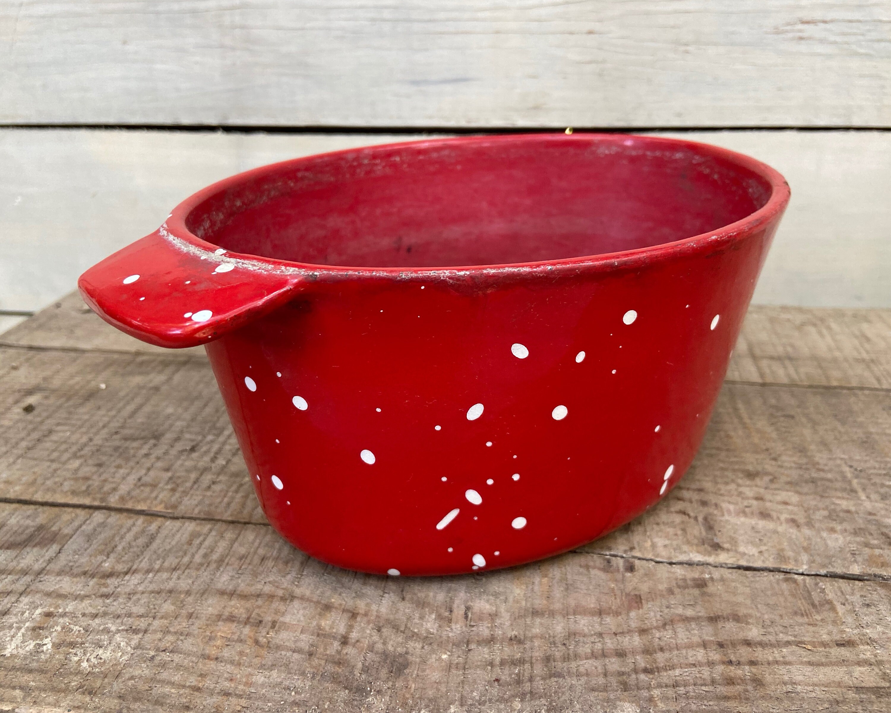 Vintage Cast Iron Pot Red and White Speckled Enamel Mid - Etsy