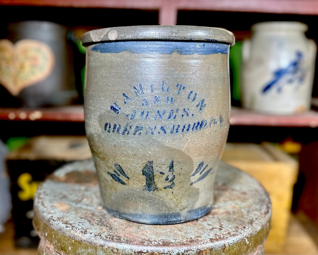 Antique Stoneware Cream Pot: Hamilton & Jones, Greensboro PA, Cobalt ...