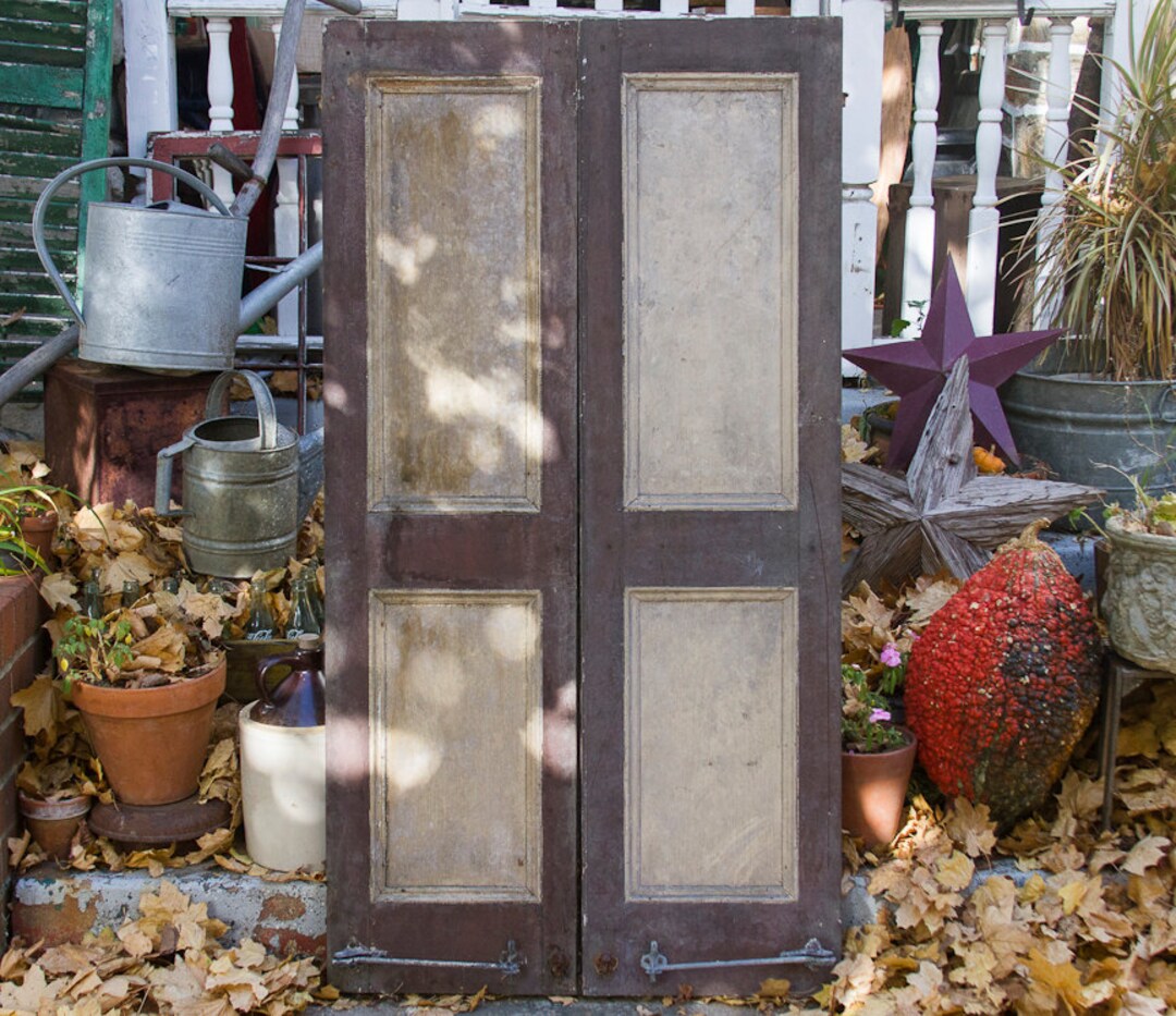 Antique Wooden Shutters Pair: Brown Chippy Paint, Rustic Decor (59 1/2 ...