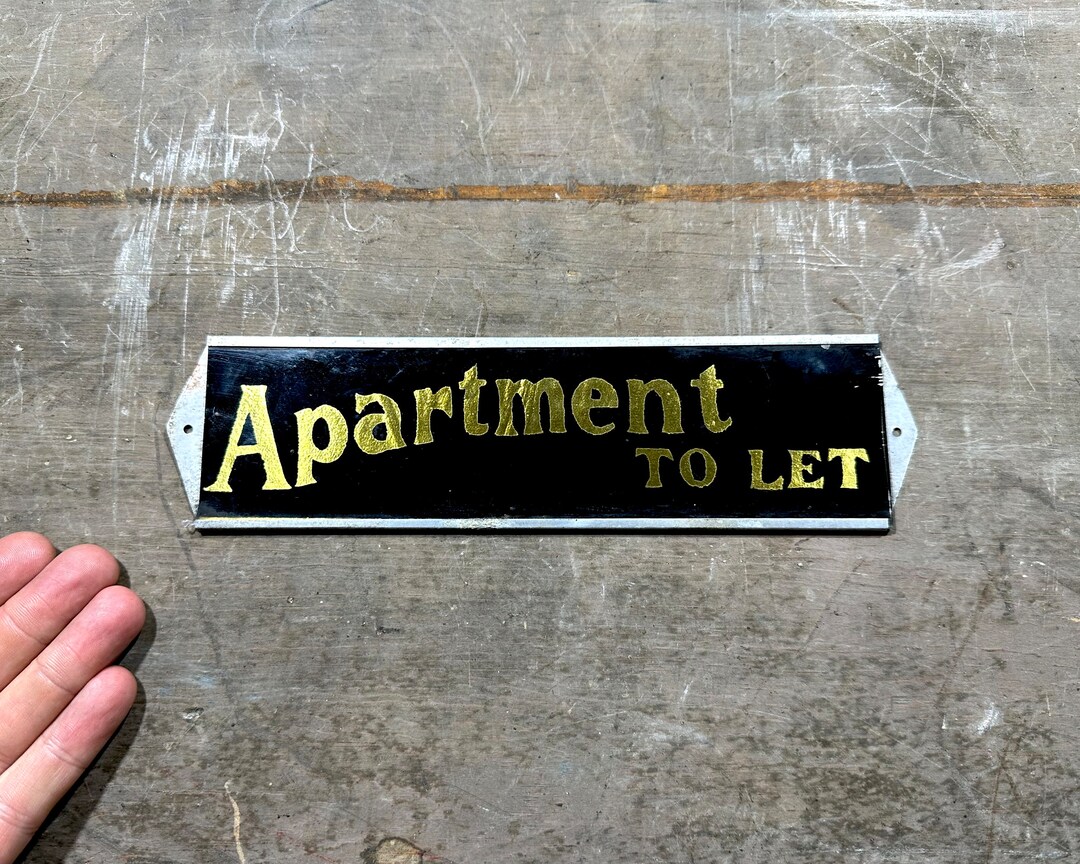 Glass " APARTMENT TO LET " Antique Sign, Black & Gold Reverse Glass ...