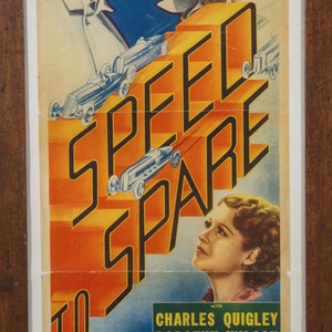 Vintage Race Car Movie Poster, Original 1937 Speed to Spare Columbia ...