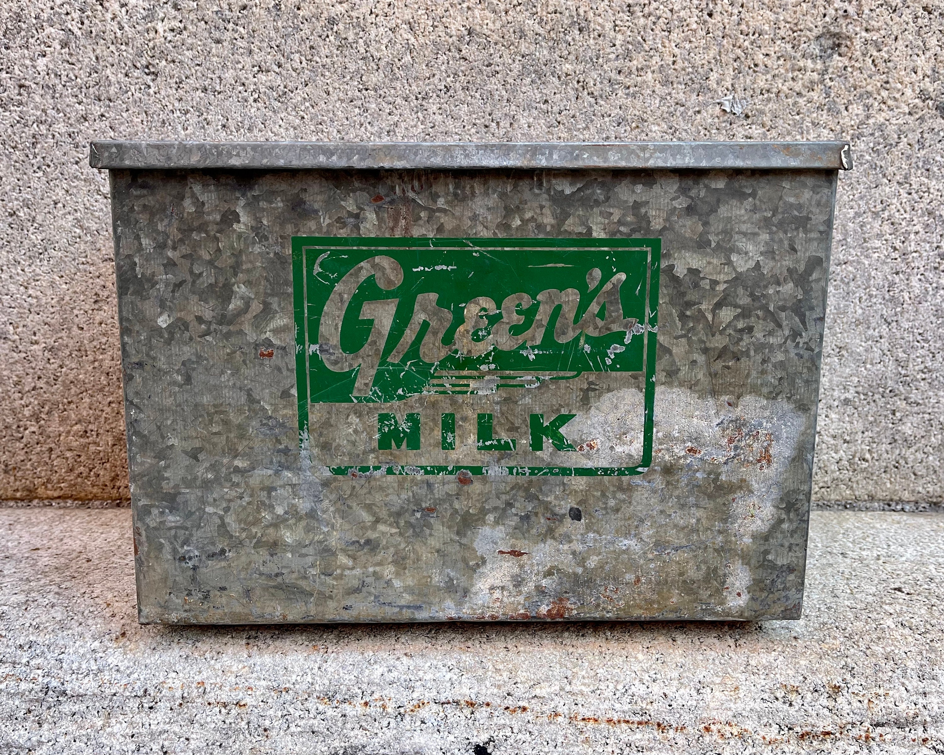 Antique GREEN'S Dairy Milk Box: Galvanized Farmhouse Decor - Etsy