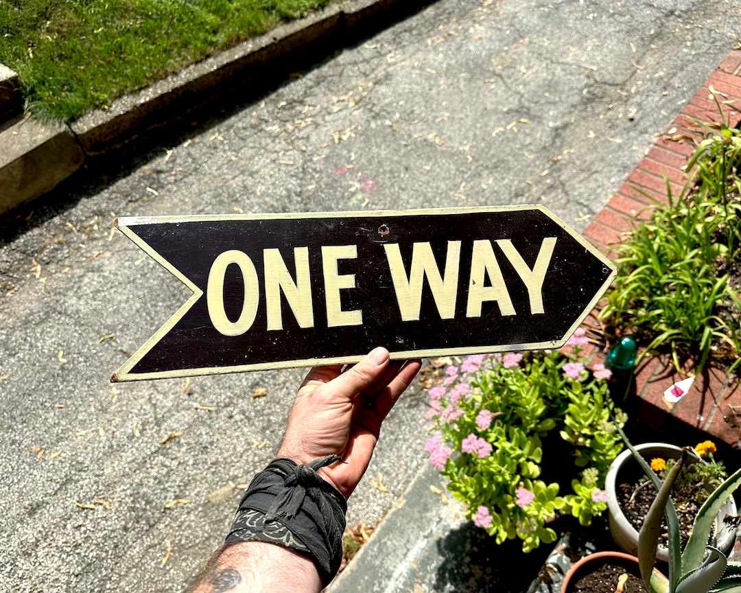 One Way Street Sign, 1940s Masonite Driveway Garage Sign, Old Painted ...