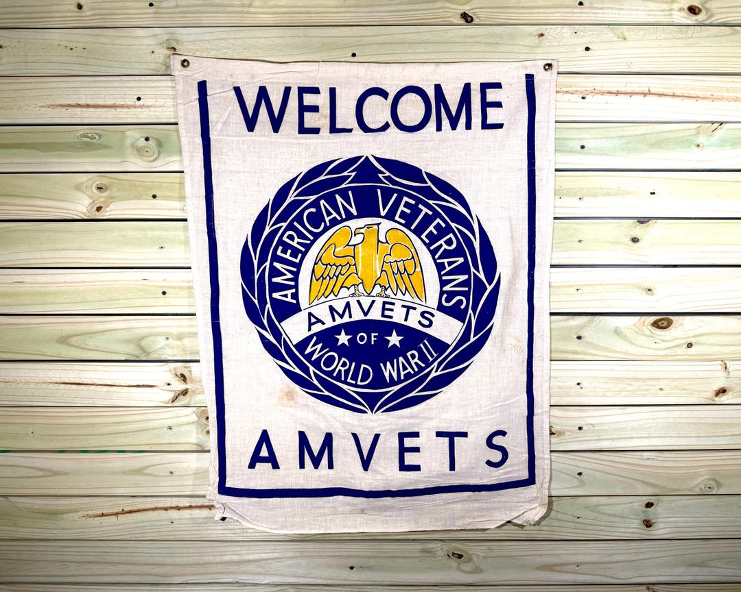 Welcome WWII Amvets Flag, Vintage Wall Hanging Banner, Wall Art, 3' X ...
