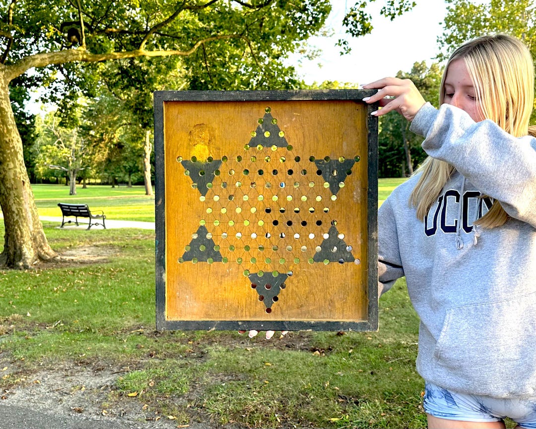 Antique Chinese Checkers Game Board: Mustard Yellow & Black Folk Art ...