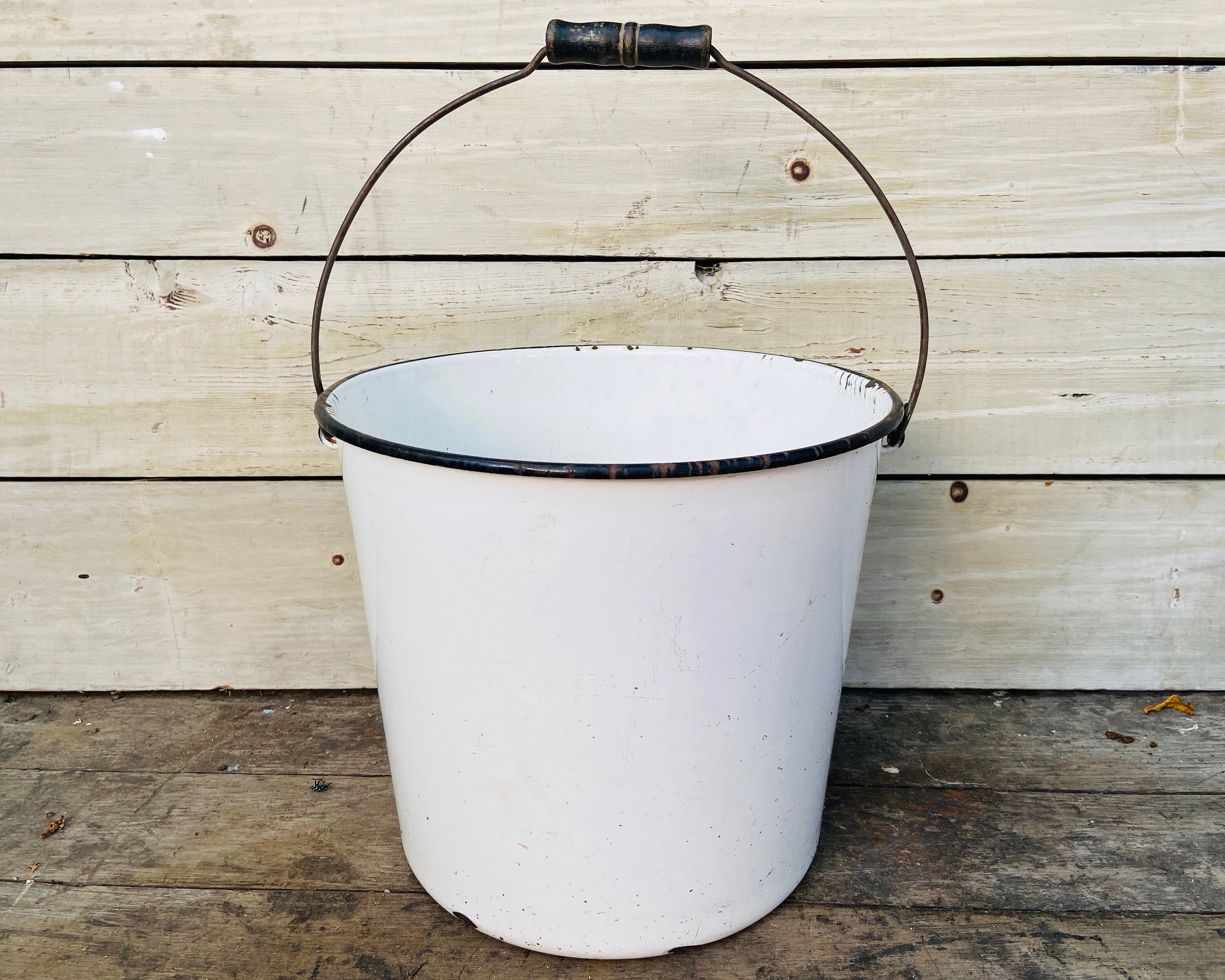 Porcelain Metal Bucket With Handle Wash Pot Planter Vintage | Etsy