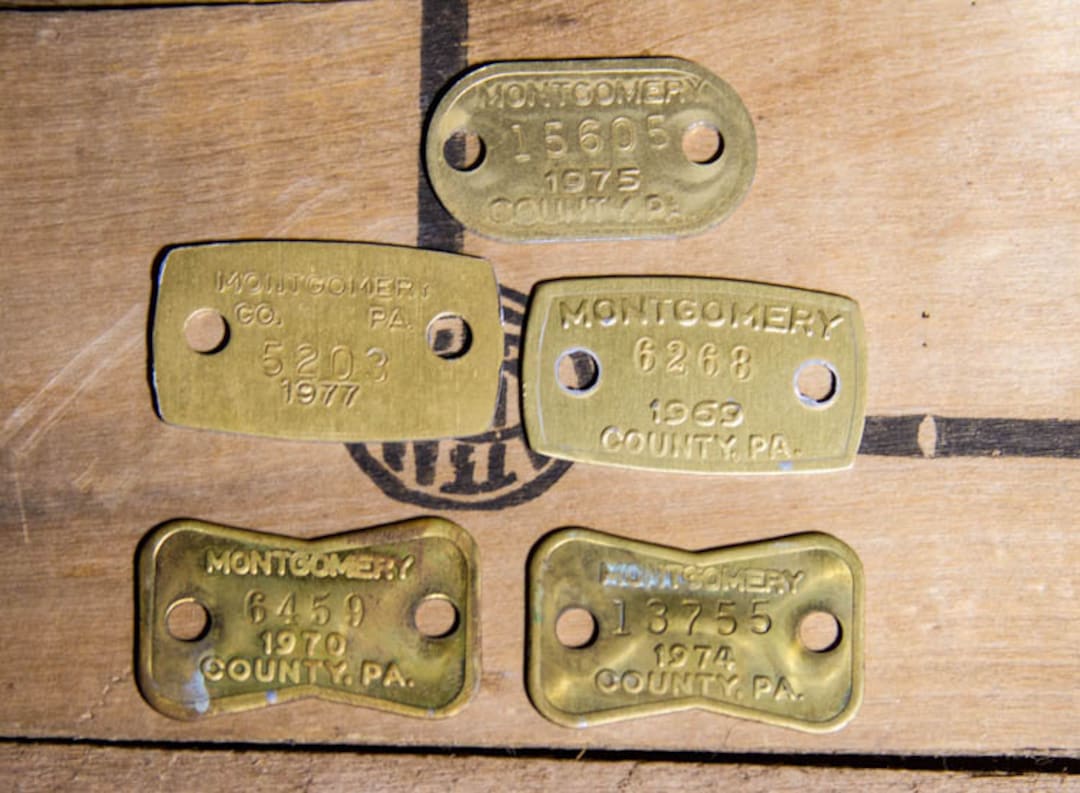 Vintage Dog Tags Brass Dog Tags Montgomery County PA Dogs Tags 1970s ...