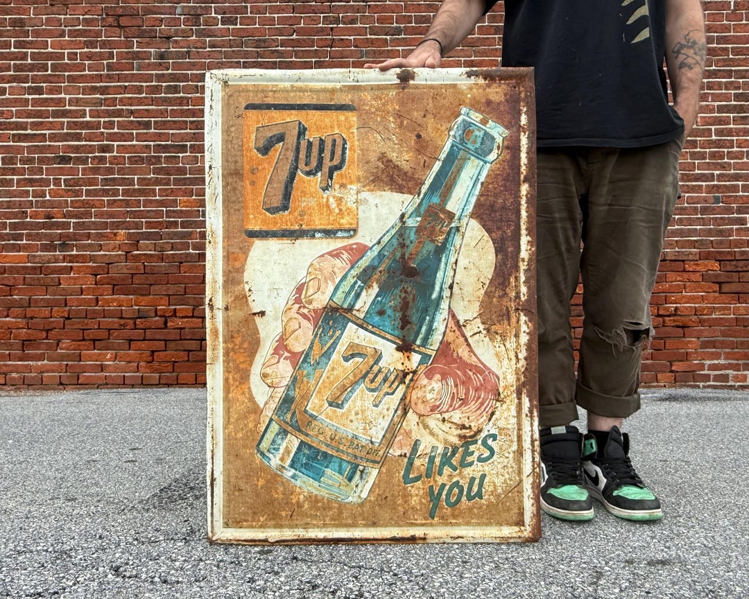 Rare Large Embossed 7up Soda Sign: Patina Advertising Decor - Etsy