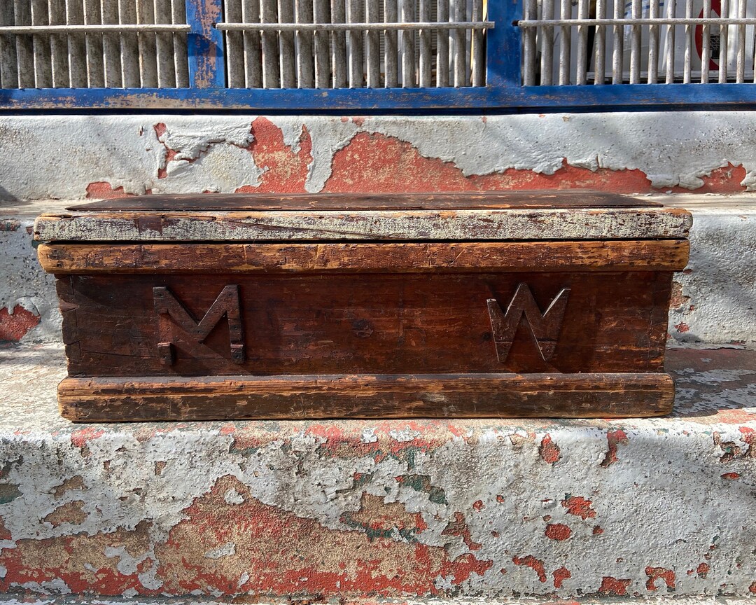 Antique Wooden Toolbox: Handmade Dovetail Tool Chest, Rustic Home Decor ...
