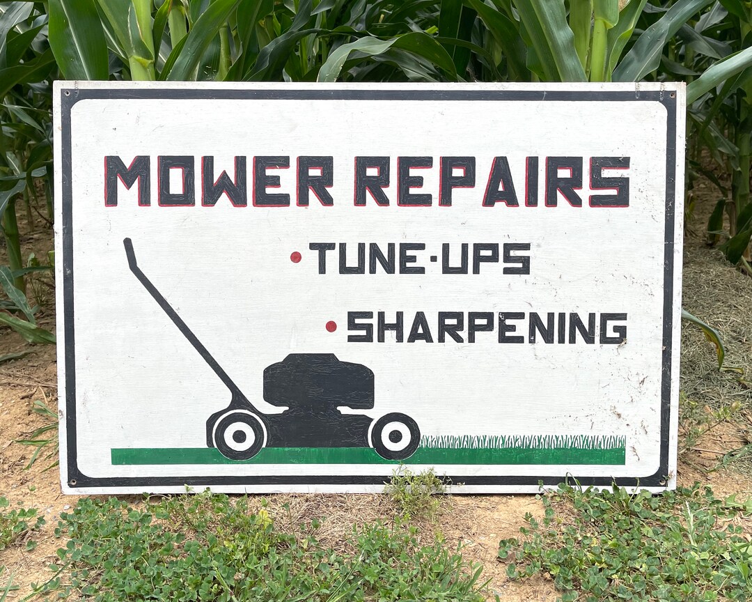 Vintage Lawnmower Sign, Mower Repairs Sign, Surdiac Coal Stoves Sign ...