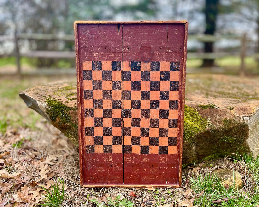 Antique Primitive Game Board in Fantastic Early Crazed Paint, Old ...