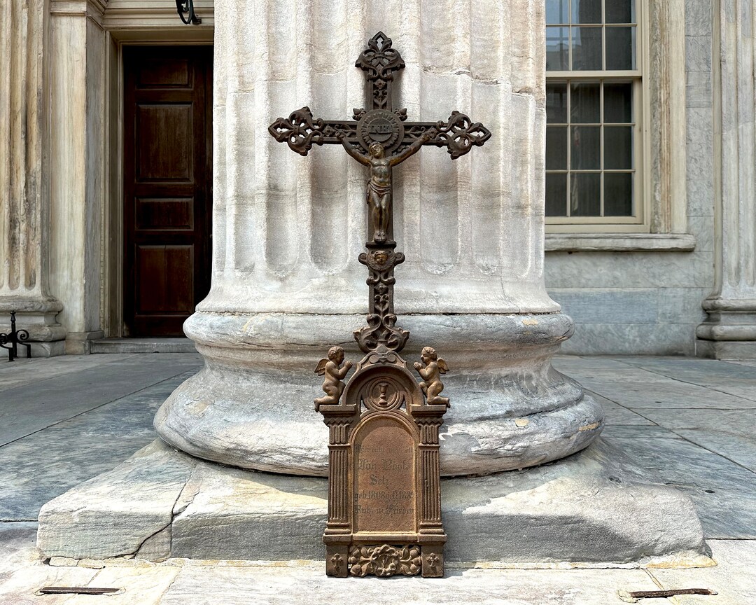 Antique Cast Iron Crucifix Cross Large 1880s German Cemetary Marker ...