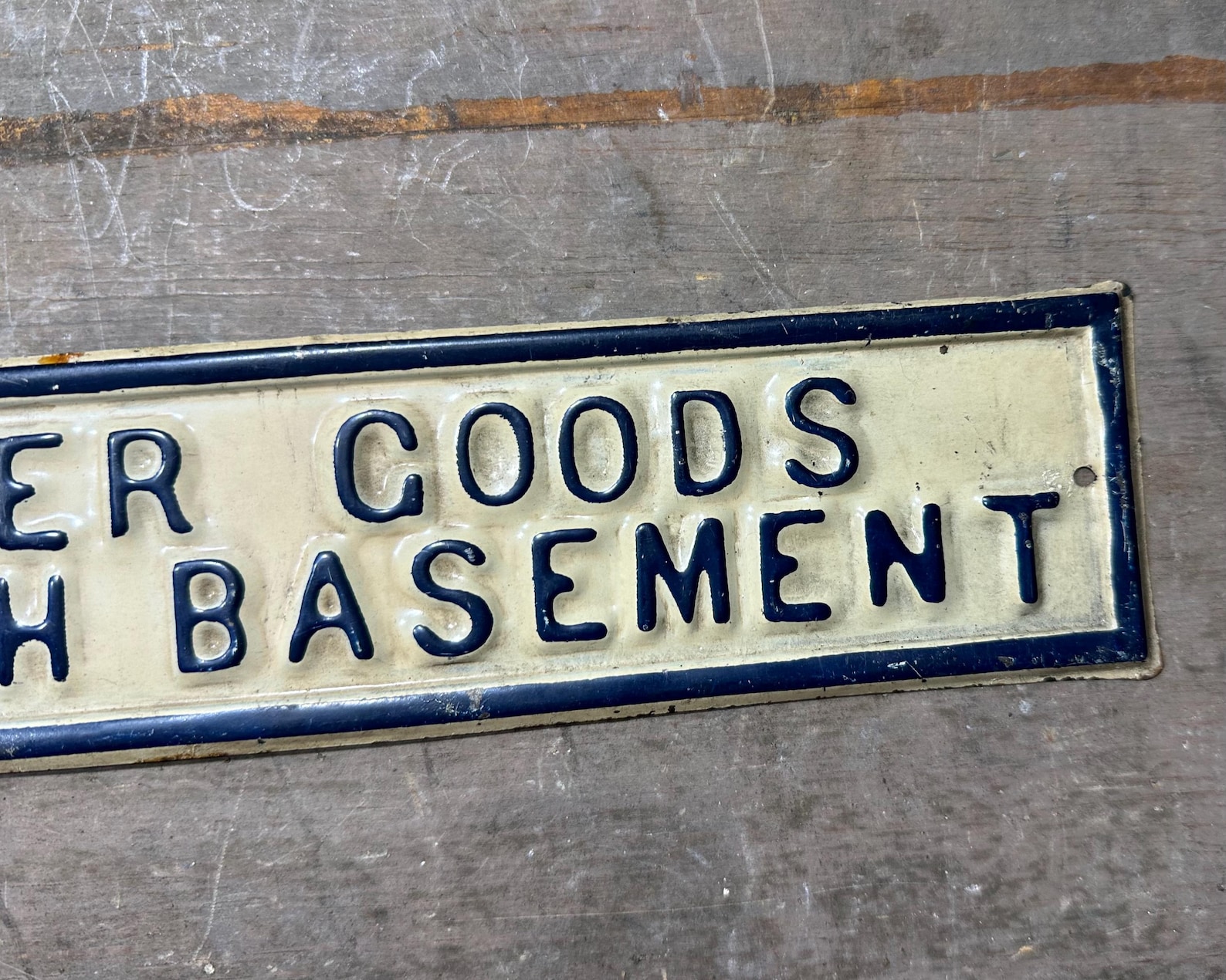 Deliver GOODS Through BASEMENT Antique Sign, Embossed Tin Sign, UNIQUE ...