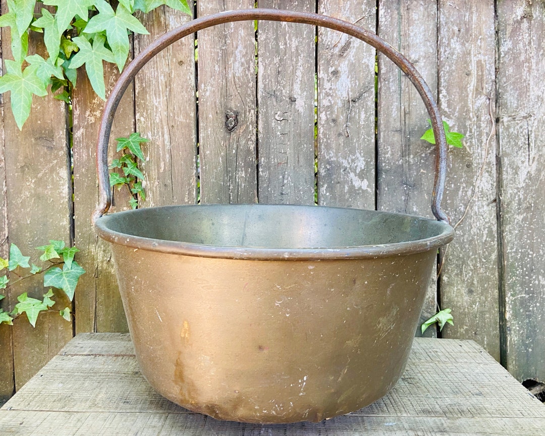 Antique Brass Hanging Pot, Brass Cauldron, LARGE Antique Pot, BIG ...