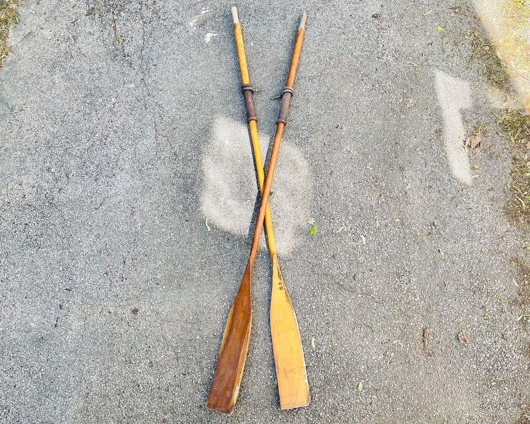 INCREDIBLE Antique WOODEN Oars Rowing Oars Leather Bound Lake House ...