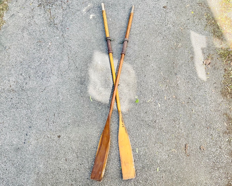 INCREDIBLE Antique WOODEN Oars Rowing Oars Leather Bound Lake - Etsy