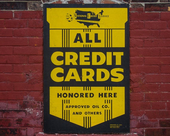 Vintage Sign Gas Gas Station Sign Credit Cards Sign Old Sign | Etsy