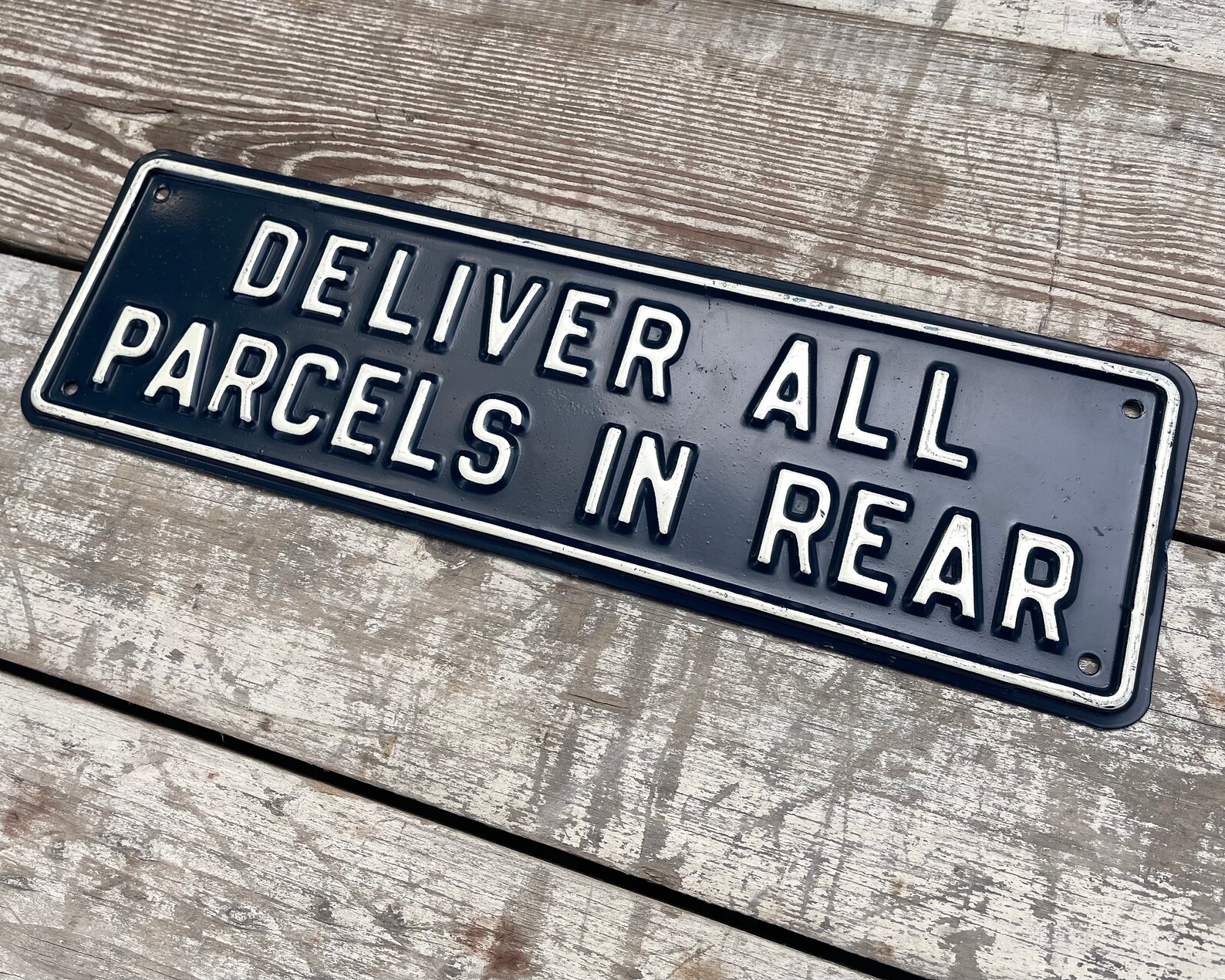 Vintage Embossed Metal Sign DELIVER All Parcels in Rear Sign - Etsy UK