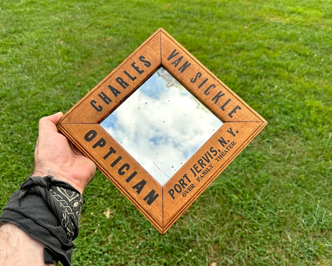 Antique Advertising Mirror Sign, Optician Eye Doctor Trade Sign, Ithaca ...