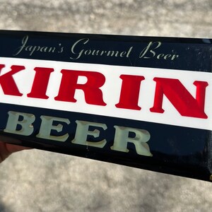 Vintage Japanese Beer Sign KIRIN BEER, Celluloid Over Tin Easel Back Counter Top Store Display ...