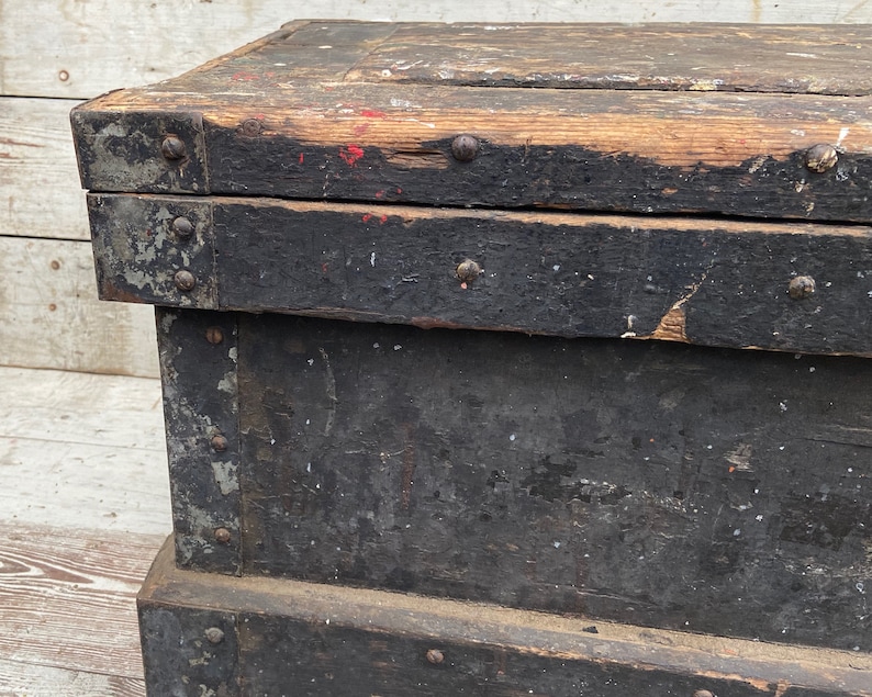 LARGE Antique Wooden Trunk Strong Box Bullion Box Gang Box | Etsy