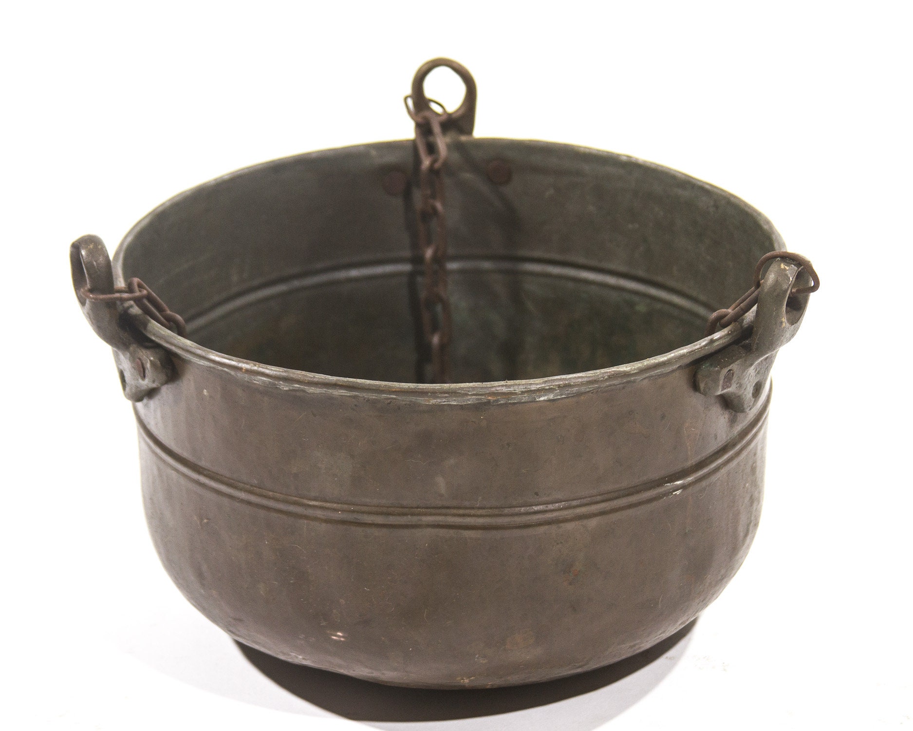 Antique Copper Hanging Cauldron with Iron Chain and Hook Old | Etsy