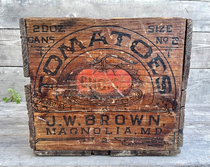 Antique Wooden Crate Excellent Tomato Graphic J. W. Brown Magnolia ...