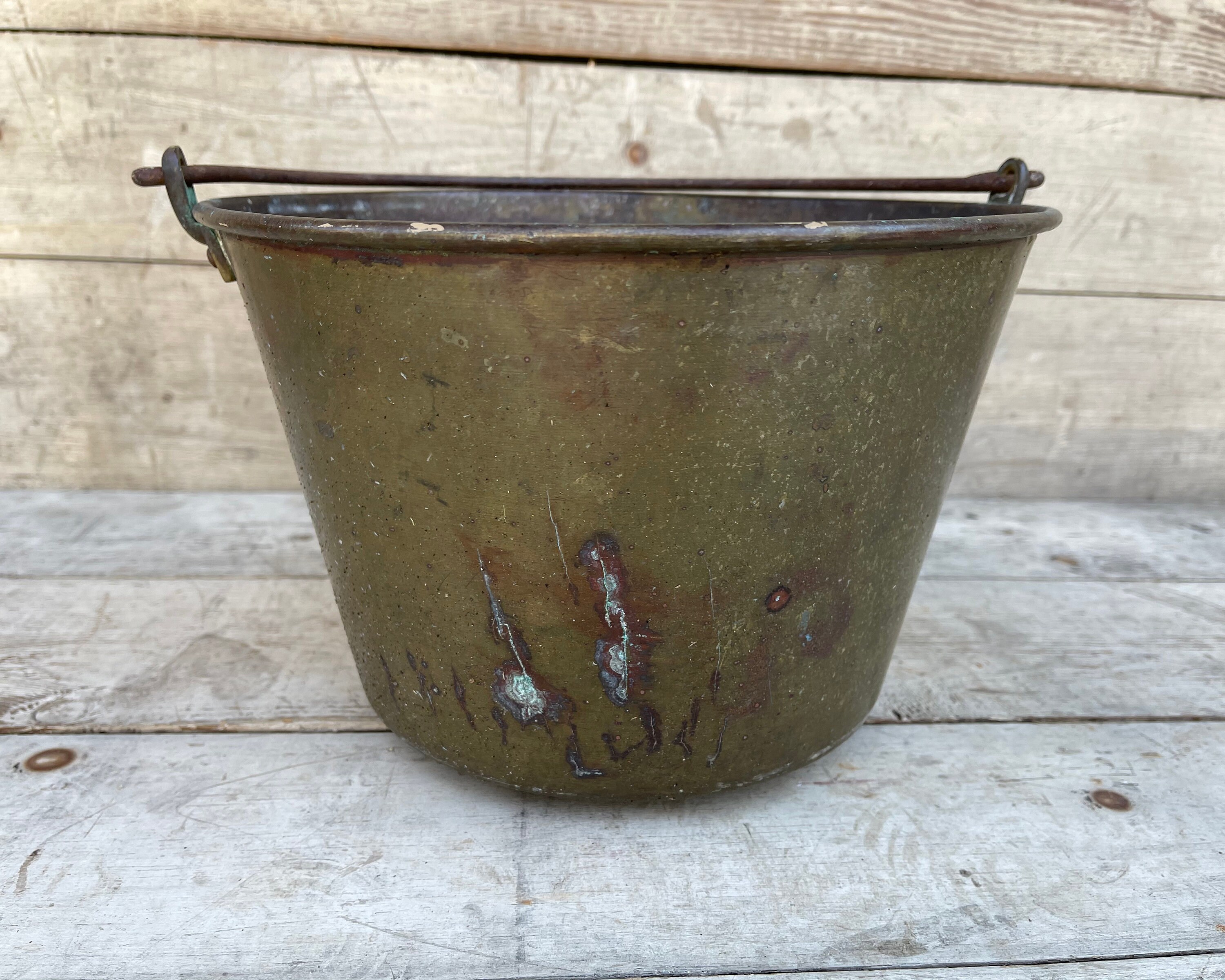 Antique Brass Boiling Pot: Rustic Farmhouse Decor, Iron Handle - Etsy
